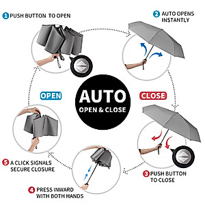 Anntrue Windproof Travel Umbrella, Auto Open Close Lightweight Compact Portable Backpack Folding Umbrella, Perfect for Car, Purse, Men and Women(Gray)