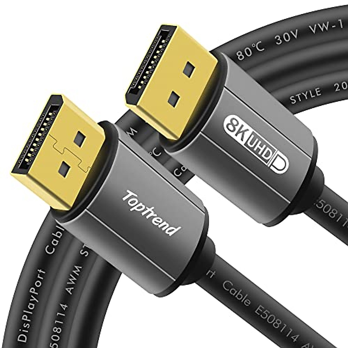 Toptrend Displayport Cable 12ft, 8K DP [Display Port] Cable 1.4 Supports to 8K 60Hz,4K 144Hz,1080p 240Hz,HBR3,32.4Gbps,HDR,HDCP 2.2,G-sync and Freesync on The Gaming Monitor,HDTV,Laptop,etc