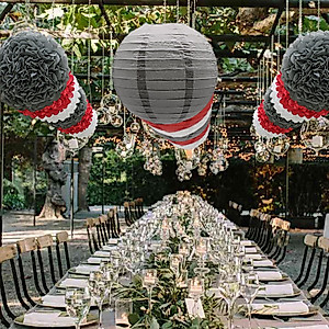 KAXIXI Hanging Party Decorations Set, 15pcs Red Gray White Paper Flowers Pom Poms Balls and Paper Lanterns for Wedding Birthday Bridal Baby Shower Graduation