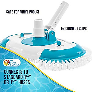 U.S. Pool Supply 16" Weighted Pool Vacuum Head with Nylon Side Bristles, Swivel Hose Connection, EZ Clip Handle - Connect 1-1/4", 1-1/2" Hose - Scrub Clean, Remove Debris - Safe for Vinyl Lined Pools