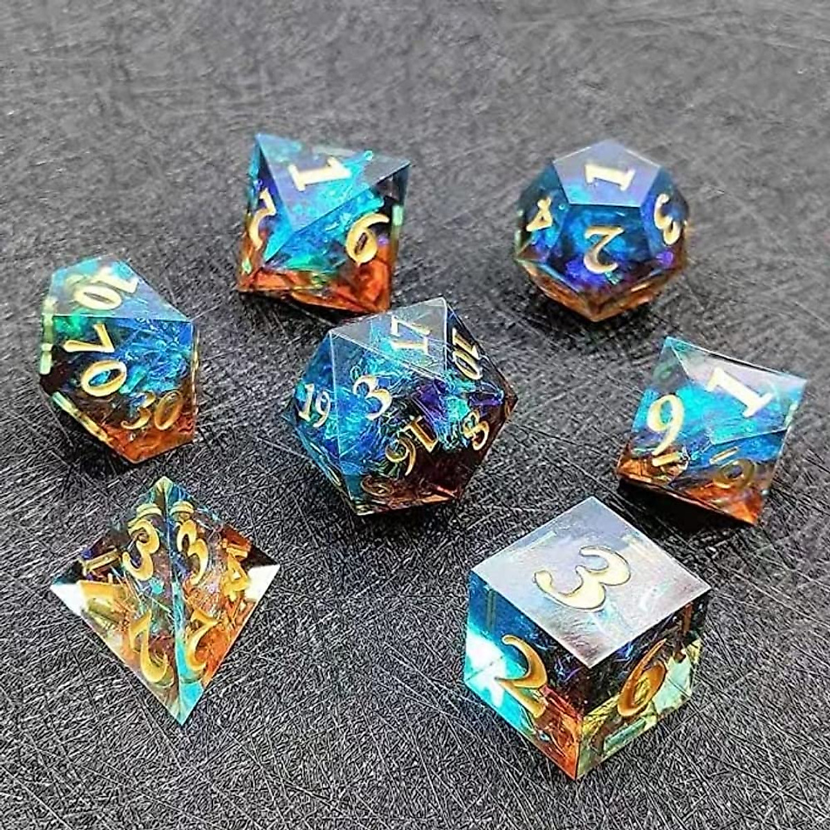 DND Dice Set Polyhedral Dice Set, Resin Sharp Edge dice Set for D&D Game, Blue