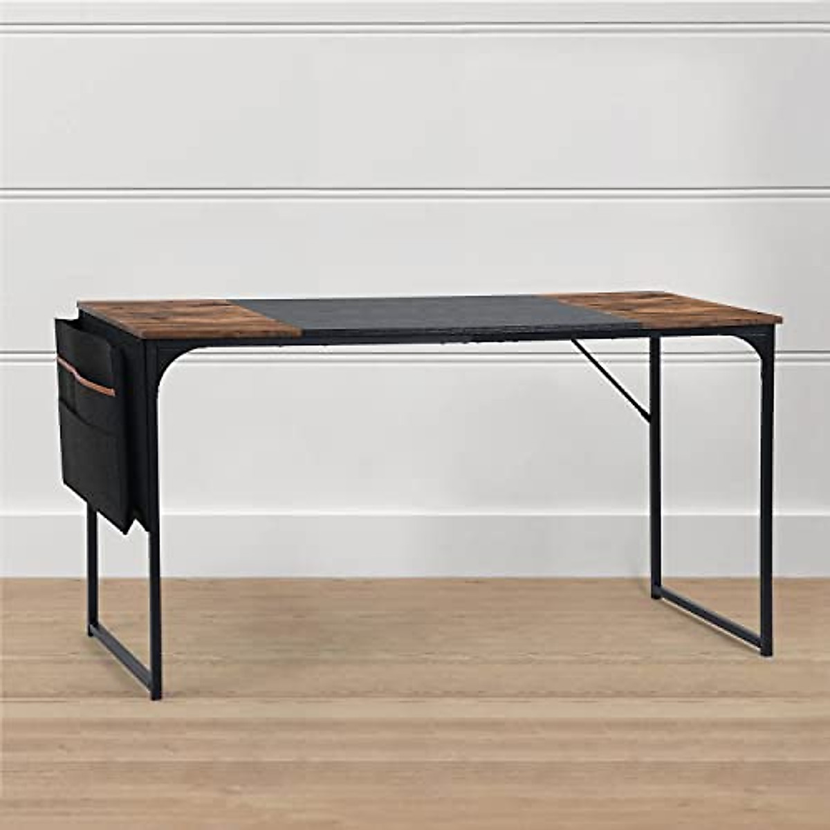 Homy Casa Inc Dembe KD 140CM Fabric Computer Desk, Writing Table, Black, Brown, 55 inch