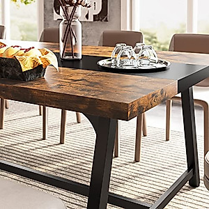 Tribesigns Dining Table for 8 People, 70.87-inch Rectangular Wood Kitchen Table with Strong Metal Frame, Industrial Large Long Dining Room Table for Big Family (Rustic Brown)