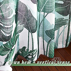 KGORGE Crossweave Sheer Curtains - Tropical Leaves Window Curtains for Bedroom Natural Pattern on White Sheer Backdrops for Dining Room Bathroom Sliding Door, W 50 x L 95 inch, 2 Pcs