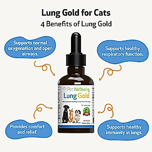 Pet Wellbeing Lung Gold for Cats - Vet-Formulated - Lung & Respiratory Immune Support, Open Airways, Easy Breathing - Natural Herbal Supplement 2 oz (59 ml)