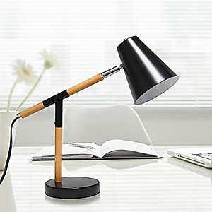Simple Designs LD1059-BLK Matte and Wooden Pivot Desk Lamp, Black