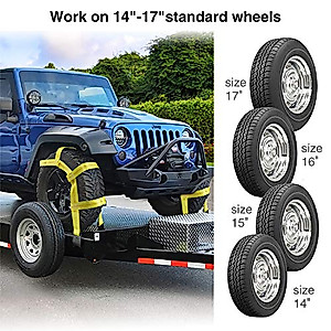 Trekassy Wheel Car Tow Dolly Basket Straps with Flat Hooks 2 Pack Heavy Duty for 14"-17" Tires, 10, 000 lbs Break Strength with 2 Axle Straps and 1 Carrying Bag