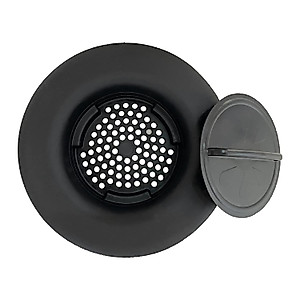 Flex Strainer Kitchen Sink Strainer with Drain Stopper Plug, 2N1, Basket Replacement for 3-1/2” drains, 5-1/4” Diameter, USA Made Black Single
