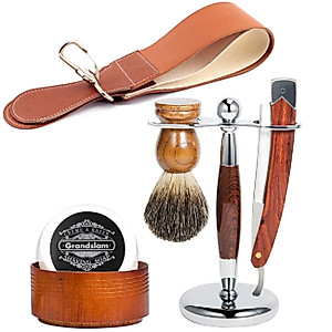 Men Straight Shaving Razor Badger Hair Brush Stand Holder Leather Strop Soap Bowl