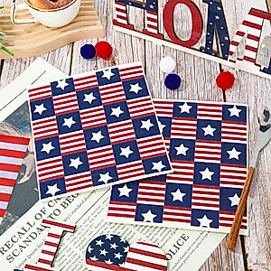 AnyDesign American Flag Swedish Dishcloth Stars Stripes 4th of July Kitchen Towels Reusable Washable Cotton Dish Towels for Independence Day Home Party Cleaning, 7 x 8, 4 Pack