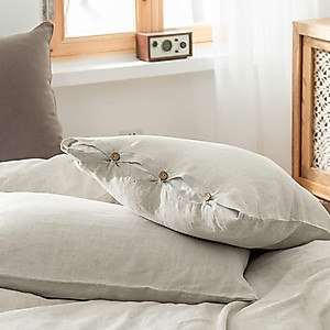 Simple&Opulence 100% Linen Duvet Cover Set, 3 Pieces Belgian Flax Breathable Bedding, 1 Comforter Cover+2 Pillowshams with Coconut Button Closure(King,Linen)