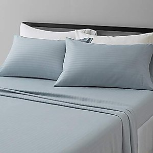 Amazon Basics Deluxe Microfiber 4-Piece Sheet Set, Full, Spa Blue Striped