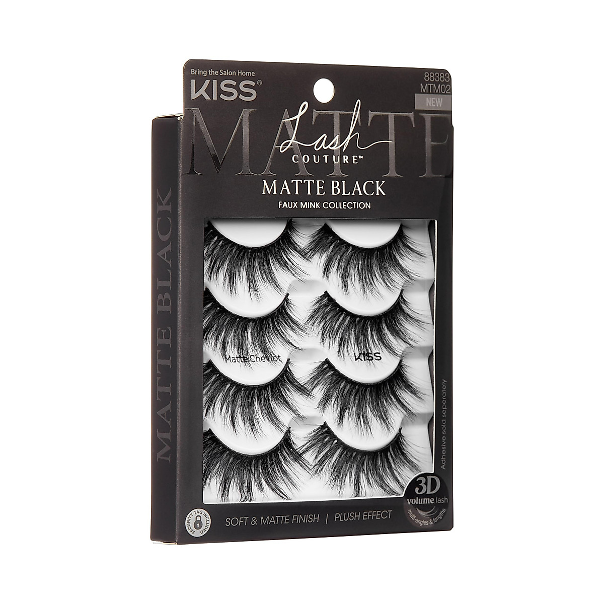 KISS Lash Couture 3D Matte False Eyelashes, Matte Cheviot', 18mm-20mm, Includes 4 Pairs Of Lashes, Contact Lens Friendly, Easy to Apply, Reusable Strip Lashes
