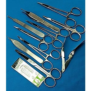 5 Blades No 20 Plus ADSON Forceps Webster Needle Holder HEMOSTAT Mosquito Forceps Scalpel Handle IRIS Scissors Operating Scissors CYNAMED
