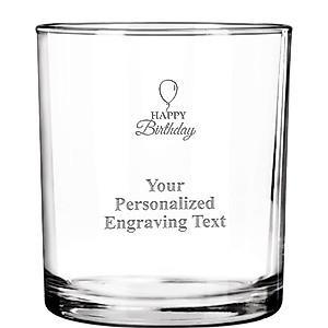 Happy Birthday Personalized Rocks Glass, 10.6 oz Laser Engraved Custom Birthday Whiskey Glass Gift, Engraving Included Prime