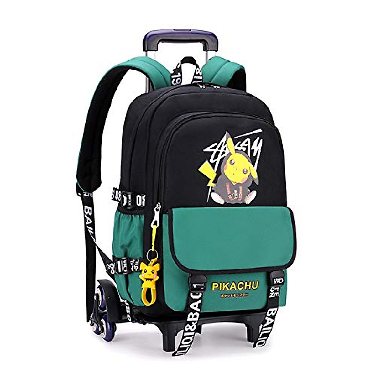 CUSALBOY Anime School Bags student Oxford Cloth Vacation Backpack Travel Bag Luggage Trolley Case with Six Wheels Laptop backpack (green1)