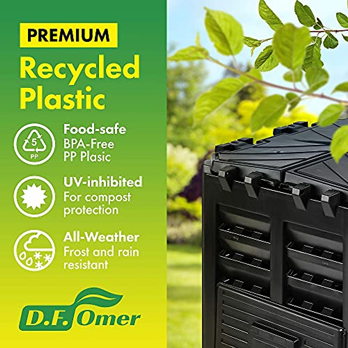 Garden Composter Bin Made from Recycled Plastic – 95 Gallons (360Liter) Large Compost Bin - Create Fertile Soil with Easy Assembly, Lightweight, Aerating Outdoor Compost Box