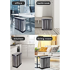 10 Gallon Dual Trash Can, Classified Recycling Bin for Kitchen Recycling and Trash, Double Compartment Trash Can Rubbish Bin with Lid, Plastic Inner Buckets, Stainless Steel, Soft-Close, Airtight