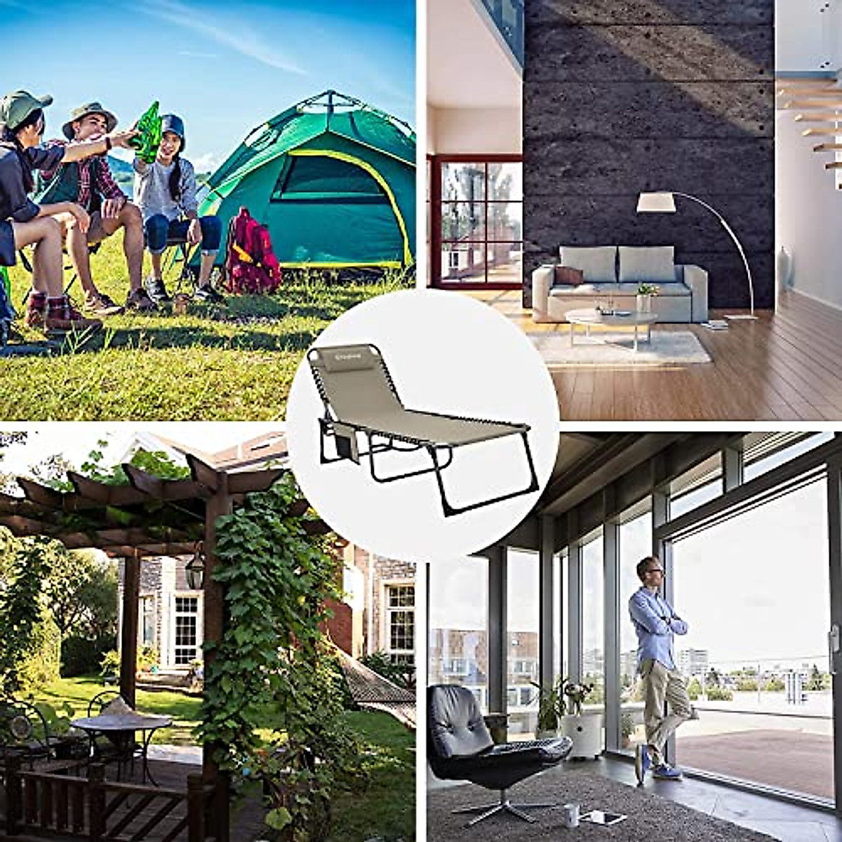 KingCamp Lounge Chair, 74.8''x23.2''x14.5'', Beige