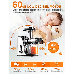 Juicer Machines, AMZCHEF Slow Cold Press Juicer with 2 Speed Modes, Travel bottles(500ML), LED display, Easy to Clean Brush & Quiet Motor for Vegetables & Fruits, Beige