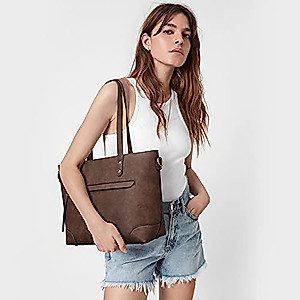 S-ZONE Leather Tote Bag for Women Large Shoulder Bag Handbag for Work with Long Shoulder Strap