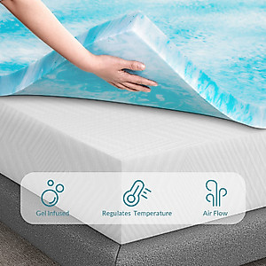 Airdown Mattress Topper, 2 Inch Gel Infused Memory Foam Mattress Topper, Twin