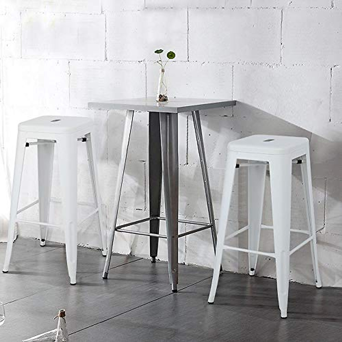 Topeakmart 30 inches Metal Bar Stools High Backless Barstool Stackable Bar Height Stools Chairs, White, Set of 4