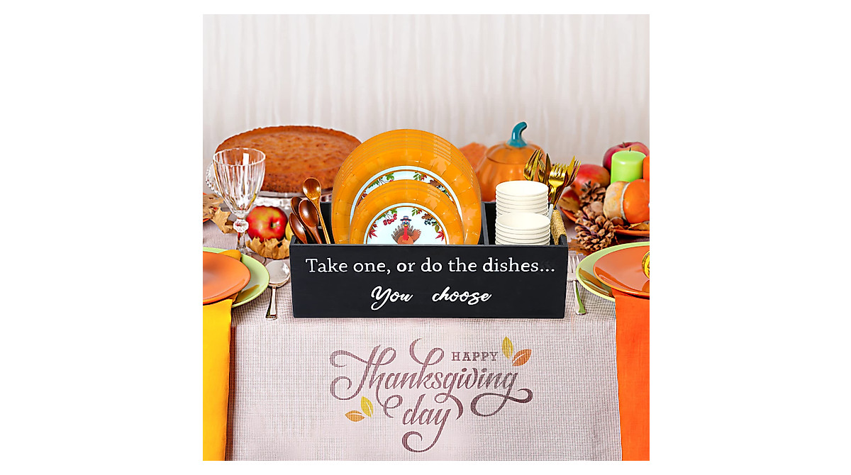 Calmbee Rustic Wooden Plate & Utensil Organizer for BBQ and Parties