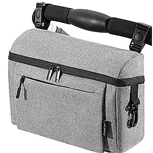 CitisKins Universal Baby Stroller Organizer Large Space with Insulated Cup Holder Detachable Diaper Bag Adjustable Shoulder Strap Fits All Strollers (grey)