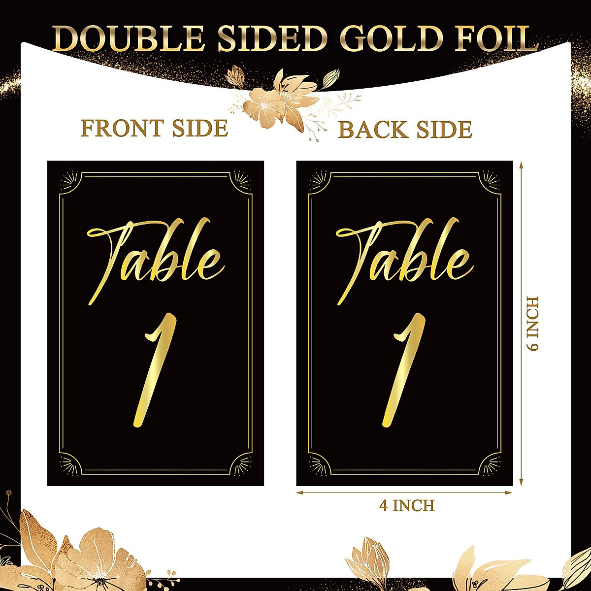 31 Sets Black Table Number Cards with Gold Table Number Holders, 1-30 Table Numbers Cards Head Table Card 2 Inch Gold Place Cards Holder Stands for Wedding Anniversary (Black, Gold)