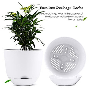 QCQHDU Plant Pots,3 Pack 8 inch Self Watering Planters High Drainage with Deep Saucer Reservoir,for Indoor & Outdoor Garden Flowers Plant Pot-White…