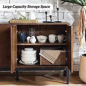 HULALA HOME 55" Sideboard Buffet Cabinet, Kitchen Storage Cabinet with 4 Doors & 2 Removable Shelves, Cupboard Console Table Accent Cabinet for Dining Room, Hallway, Walnut