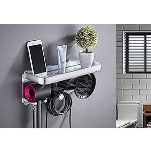 Hair Dryer Stand for Dyson Supersonic Hair Dryer Attachments, Fit 1 Diffuser, 2 Nozzles, Wall Mounted Holder Magnetic Rack with Storage Tray Shelf Organizer for Bathroom Bedroom Hair Salon Barbershop