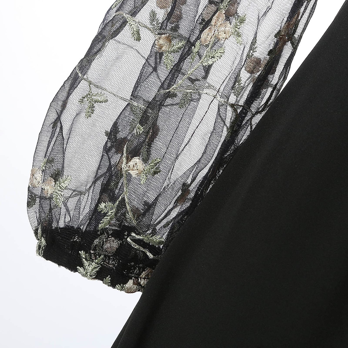 Beach Dresses for Women Women Square Neck Long Sleeve Dress Tulle Floral Embroidered Evening Dresses Wrap Hip Dress Black