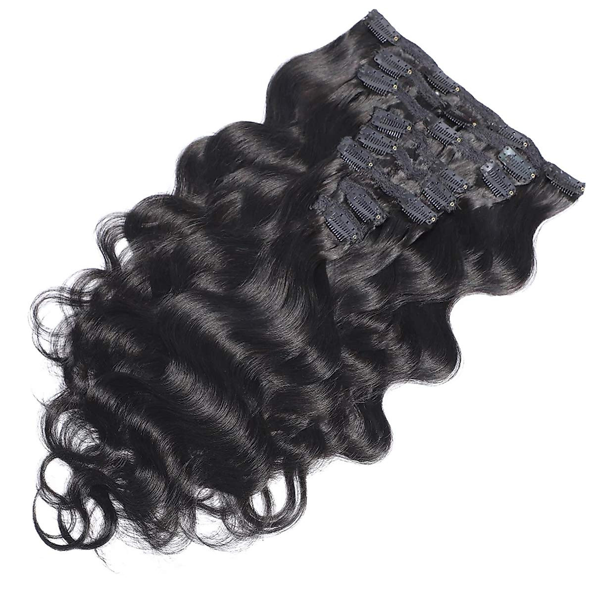 Kislemon Clip in Hair Extensions #1B Natural 10A Body Wave 100% Unprocessed Virgin Human Hair Cheap 8 Pieces/Lot 125g with 16 Clips(26 Inch)