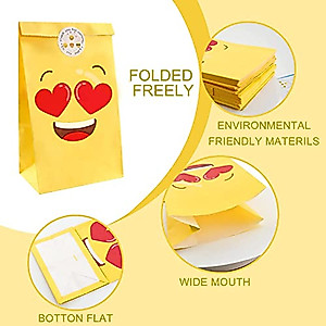 Expression paper bag, smiley paper bag, 48pcs Party Favor Bags, Colors Small Gift Bags, Small Kraft Paper Bags, Kids Goodie Bags with Stickers Small Gift Bag for Birthday Party Baby Shower Favor.