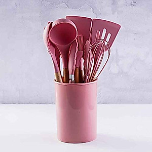 LMMDP Silicone Kitchen Tools Set Cooking Tools Utensils Set Spatula Shovel Soup Spoon with Wooden Handle Special Heat-resistant Design
