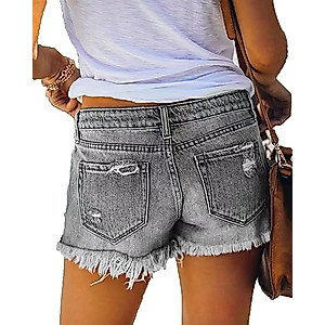 LISK Summer Hipster Girl Ripped Tassel Denim Straight Breasted Shorts Hot Pants (Color : Grey, Size : S)