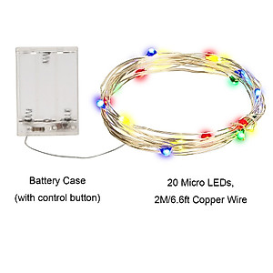 NONMON LED String Lights, 2M/6.6ft 20 LEDs Micro Silver Wire Indoor Battery Operated Fairy String Lights Festive Lights - Multicolored
