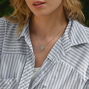 PORI JEWELERS 925 Sterling Silver Cubic Zirconia Pave Heart Charm Pendant Necklace - 18" Anchor Chain (Silver)