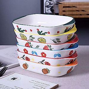 Bicuzat 8 x 5 Inch Ceramic Oven to Table Bakeware Dinner Plate, for Oven Roasting Lasagna Pan Cheese Baked Rice Bowl Baking Dish with Handle,Strawberry(1 PCS)