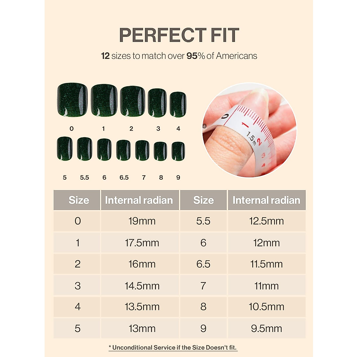 MelodySusie Press on Nails Short Square Acrylic Fake Nails Kits Press on False Supremely Fit & Natural Nails Stick On Nails in 30pcs 12Sizes Disposable Manicure for Women and Girls, Forest Green
