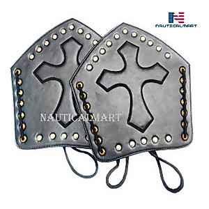 Leather Arm Guards - Medieval Cross Bracers - Black