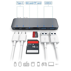 GAOHOU USB Type-C Hub 6-in-1 Dual Type-C Interface Converter Rapid Transmission Gray