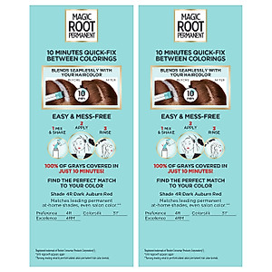 L’Oréal Paris Magic Root Permanent Hair Color, 10 Minute Hair Dye Kit to Rescue Roots with 100% Gray Hair Coverage, 4R Dark Auburn Red, 2 Pack (Packaging May Vary)