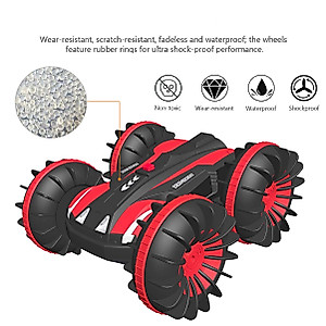 Pussan Gifts for 6-12 Year Old Boys Amphibious Remote Control Car for Kids and Adults 2.4 GHz RC Stunt Car for Boys Girls 4WD Off Road Monster Truck Gifts Remote Control Boat Summer Beach Toy SLC Red