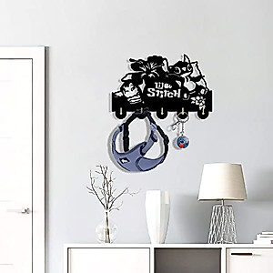 Stitch,Disney Cartoon Key Hooks,Key Holder, Key Hanger, Wall Hooks,Wall Key Holder, Key Holders, Personalized Gift, Home, Housewarming Gift, Wedding Gift (H5) Black 12inch with 5 Hooks (3) (1)