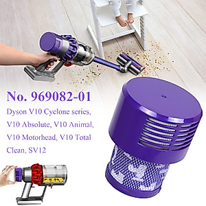 HEPA Filter Replacements for Dyson Cyclone V10 Animal V10 Absolute SV12 V10 Total Clean Cordless Stick Vacuum Part no. 969082-01 (2 Pack)