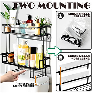 Alytree 2-Tier Toilet Storage Rack, Bathroom Organizers and Storage Over Toilet with Paper Holder, Bathroom Wall Mounted for Space Saver with Non-Trace Adhesive & Nails
