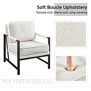 Yaheetech Teddy Boucle Fabric Armchair, Retro Leisure Accent Chair with Extra Soft Padded and Cushion, Modern Reading Arm Chair with Black Metal Frame for Living Room/Office/Bedroom/Study, Ivory, 2PC